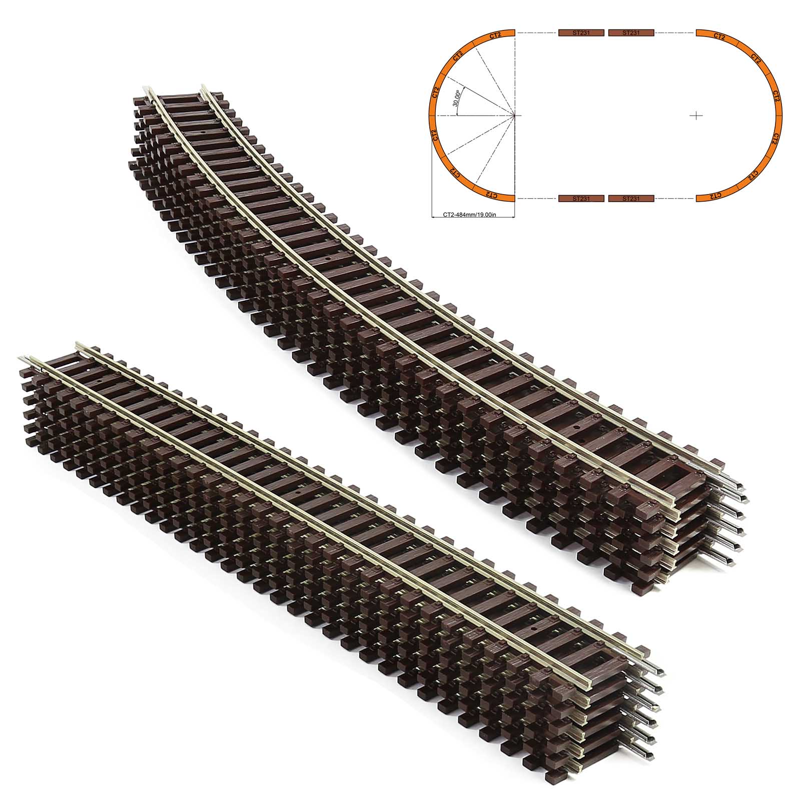 GDCT2 6pcs HO Scale 1:87 Code 100 19" Radius Curve Track Copper-Nickel