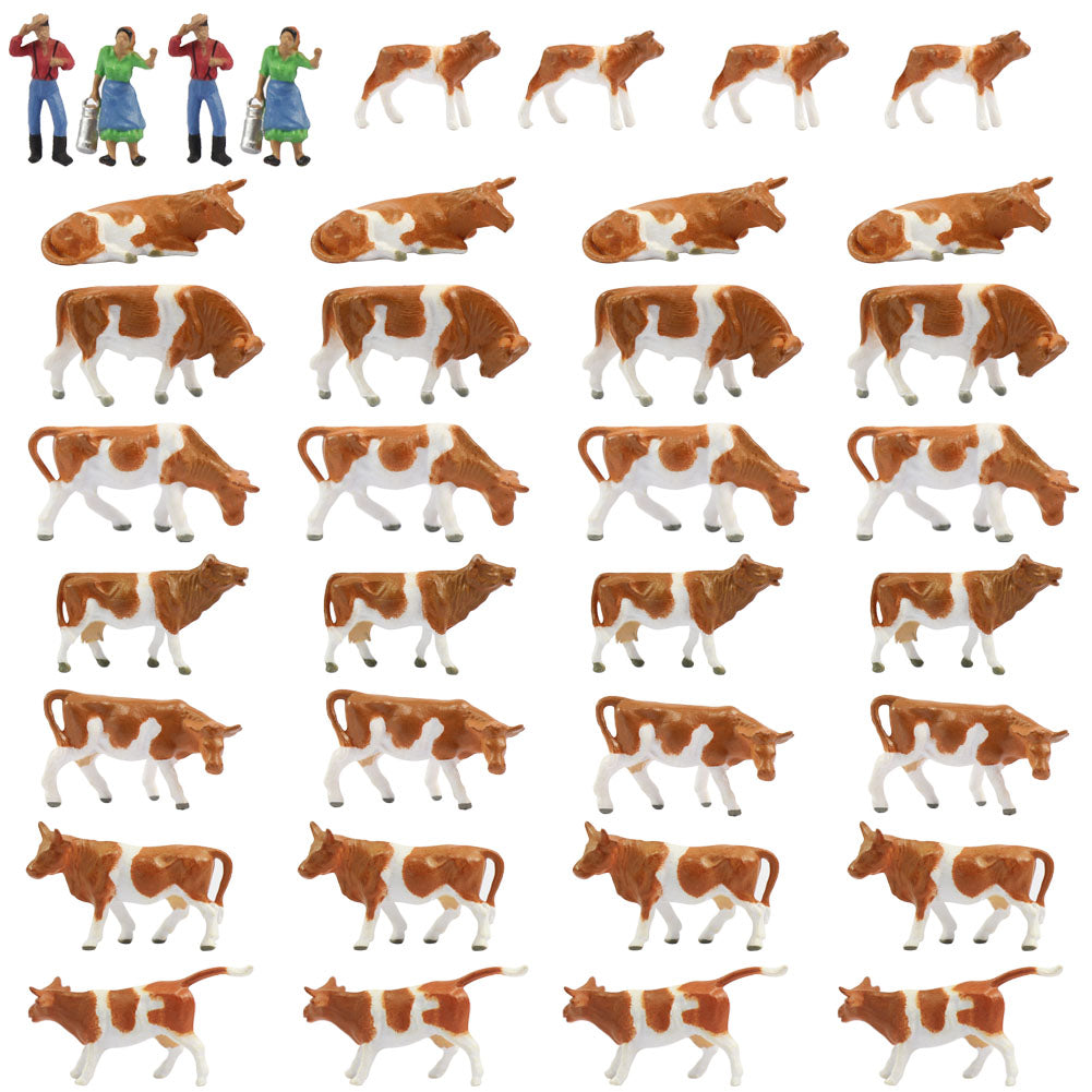 AN8705 36pcs HO Scale 1:87 Brown Cows and Shepherd